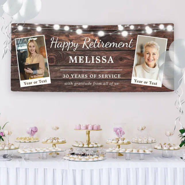 Rustic Modern Happy Retirement Custom Name Photos Banner | Zazzle