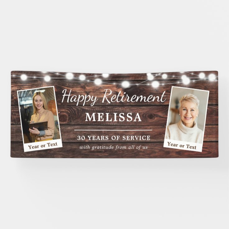 Rustic Modern Happy Retirement Custom Name Photos Banner | Zazzle