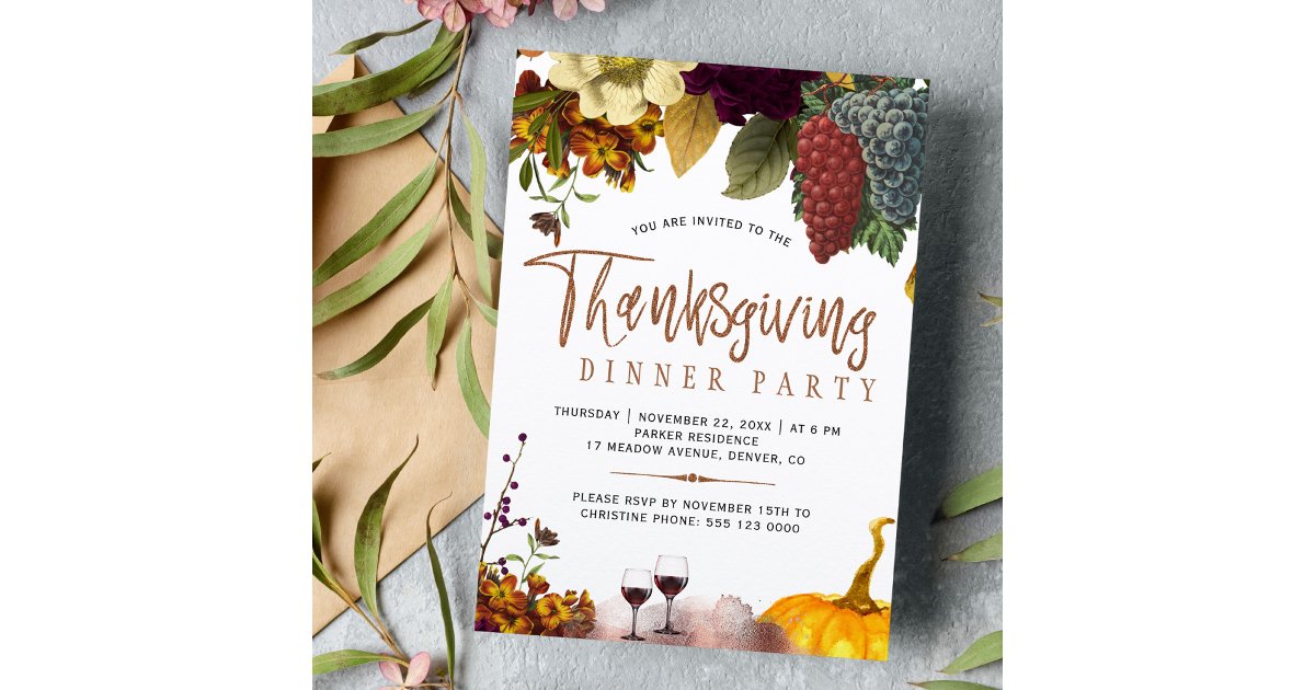 Rustic modern harvest Thanksgiving dinner party Invitation | Zazzle