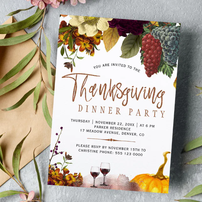 Rustic modern harvest Thanksgiving dinner party Invitation | Zazzle