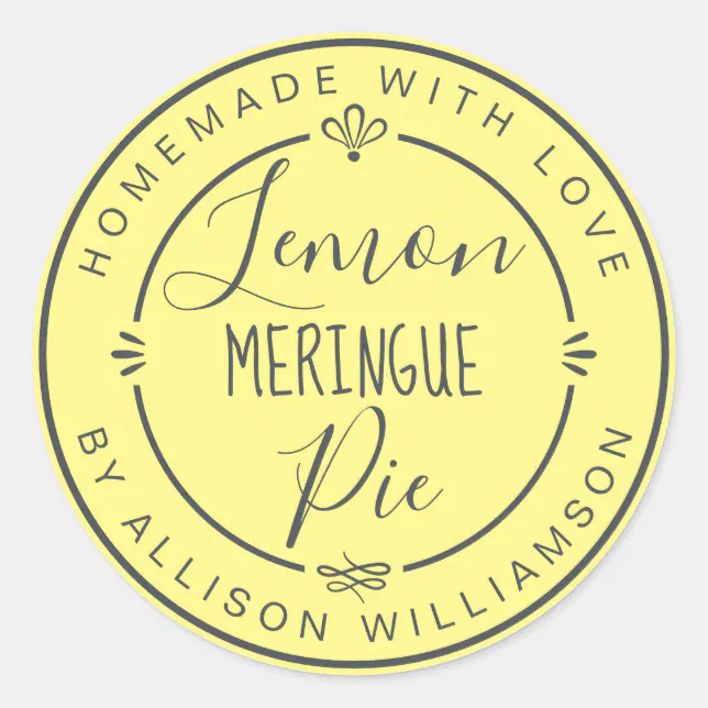 Rustic Modern Homemade Lemon Meringue Pie Yellow Classic Round Sticker ...