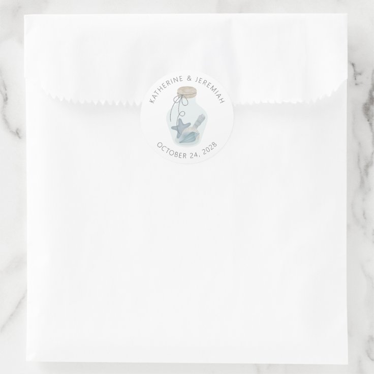 Rustic Modern Nautical Seashell Wedding Classic Round Sticker | Zazzle