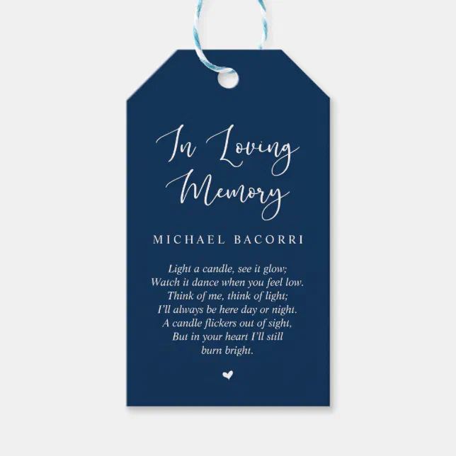 Rustic Modern Navy Blue, Funeral Memorial Service Gift Tags | Zazzle
