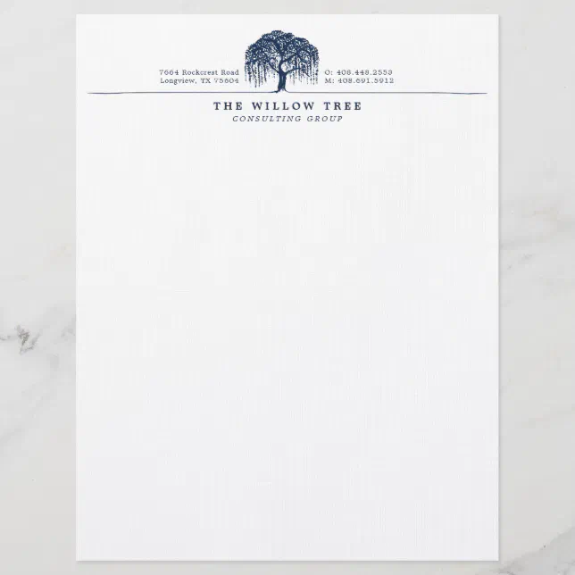 Rustic Modern Navy Blue Willow Tree Logo Letterhead | Zazzle