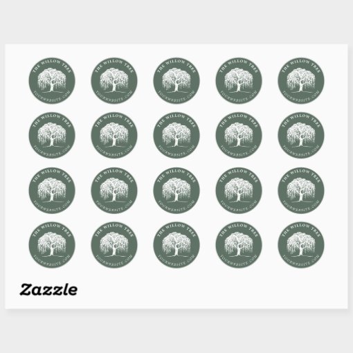 Rustic Modern Olive Green & White Willow Tree Logo Classic Round ...