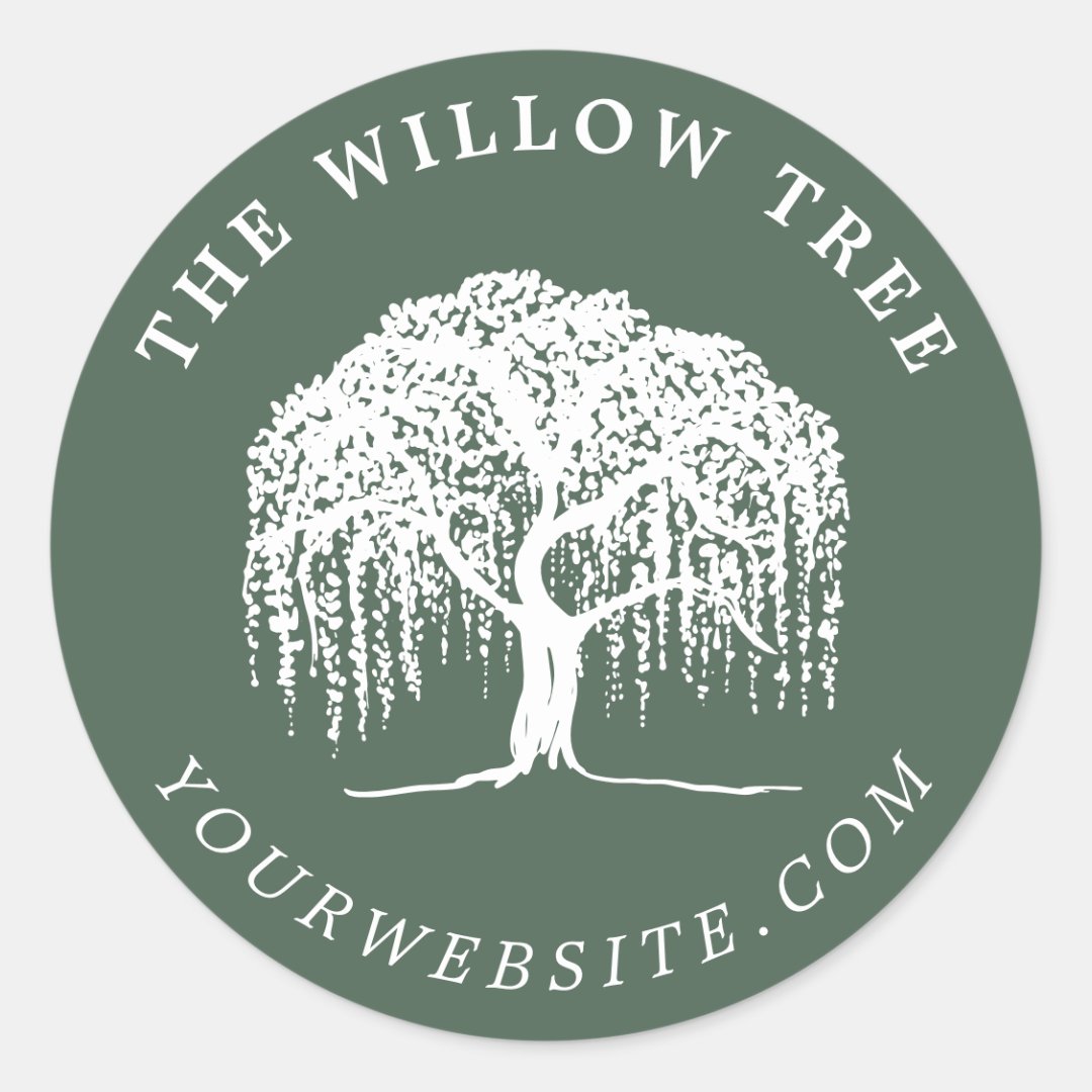 Rustic Modern Olive Green & White Willow Tree Logo Classic Round ...