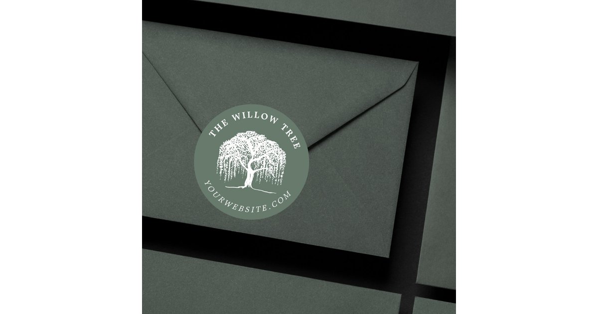 Rustic Modern Olive Green & White Willow Tree Logo Classic Round ...