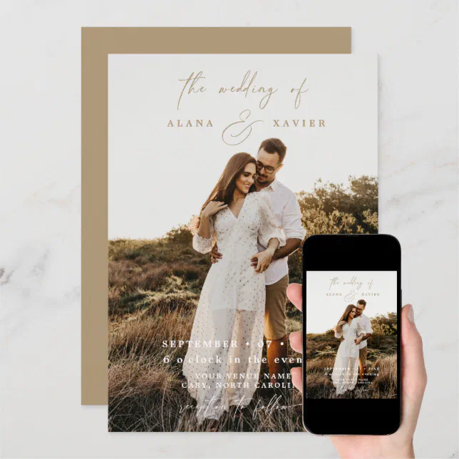 Rustic Modern Photo Script Wedding Invitation | Zazzle