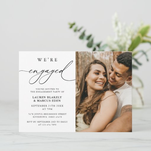 Rustic Modern Photo We're Engaged Engagement Party Invitation | Zazzle