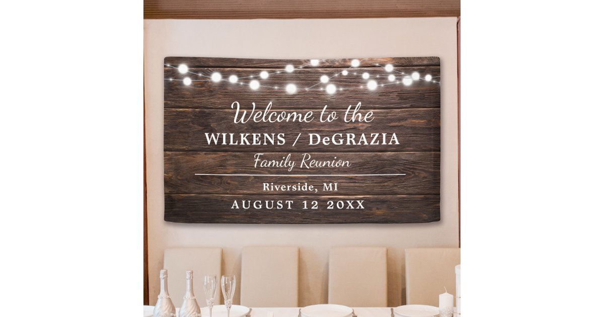 Rustic Modern Welcome Family Reunion String Lights Banner | Zazzle