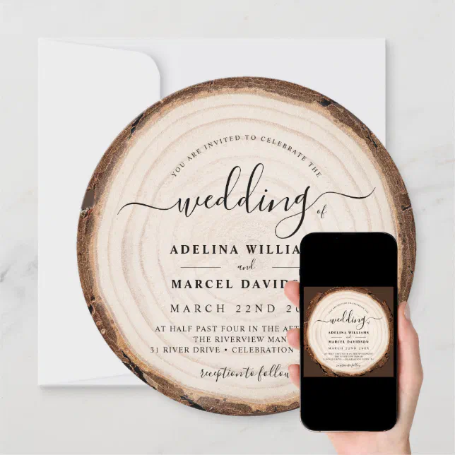 Rustic Modern Wood Natural Elegant Barn Wedding Invitation | Zazzle