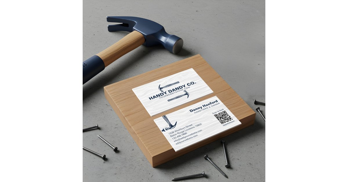 Rustic Modern Woodgrain Handyman Hammer Contractor Business Card | Zazzle