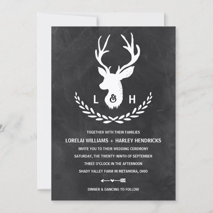 Rustic Monogram | Chalkboard Stag Wedding Invitation | Zazzle