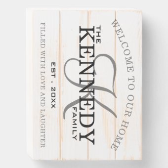 Rustic Monogram Family Name Welcome Home Wooden Box Sign | Zazzle