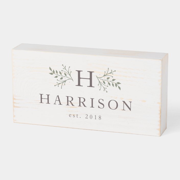 Rustic monogram family name wooden box sign | Zazzle