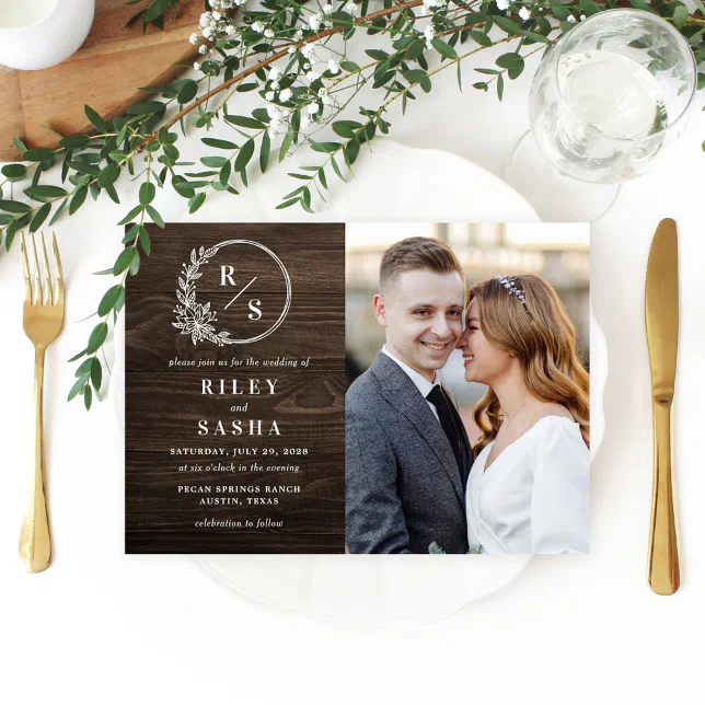 Rustic Monogram Photo Wedding Invitation | Zazzle