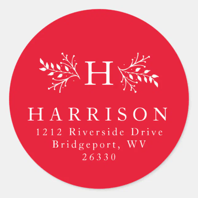 Rustic monogram red address sticker | Zazzle