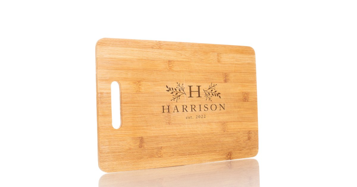 Rustic monogram simple initial and last name engraved cutting board ...
