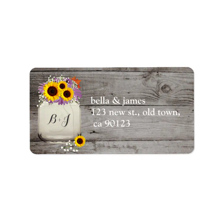 Rustic Monogram Sunflower Address Labels | Zazzle