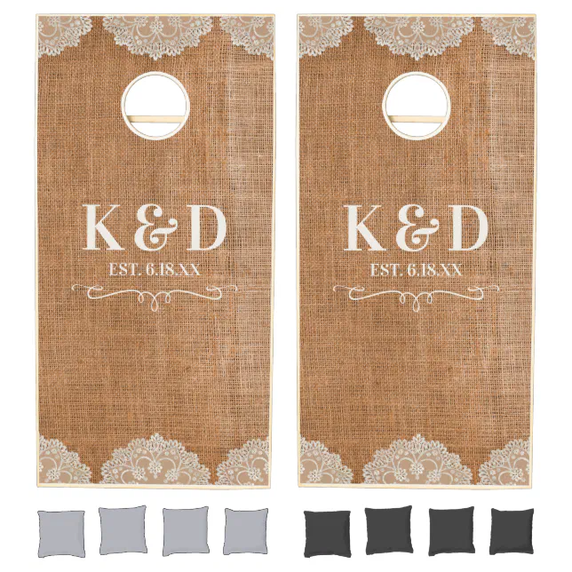 Rustic Monogram Wedding Cornhole Set | Zazzle