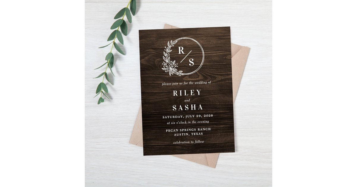 Rustic Monogram Wedding Invitation | Zazzle