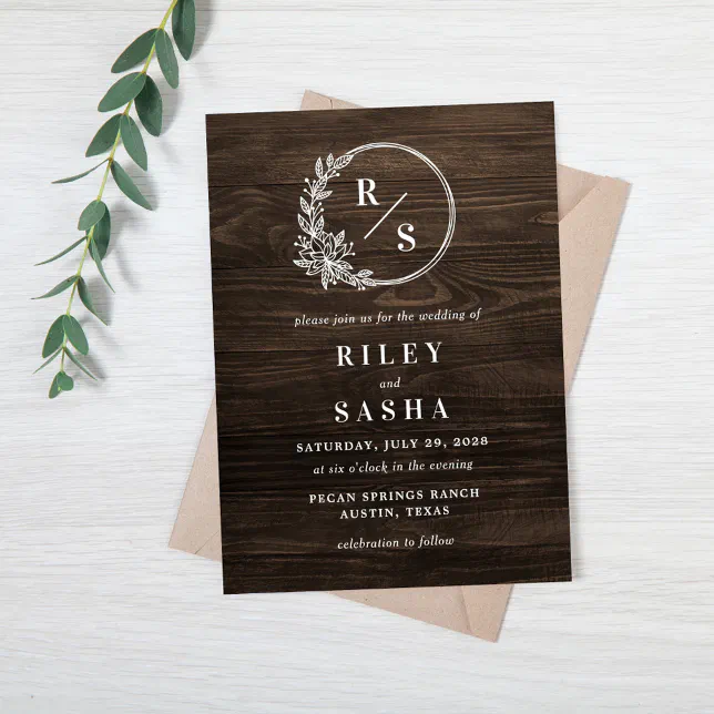 Rustic Monogram Wedding Invitation | Zazzle