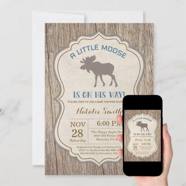 Rustic Moose Baby Shower Invitation Boy | Zazzle