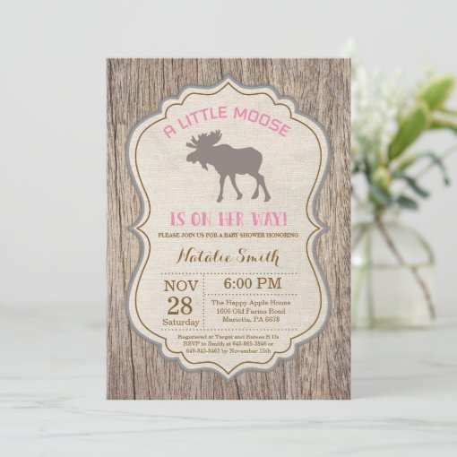 Rustic Moose Baby Shower Invitation Girl | Zazzle