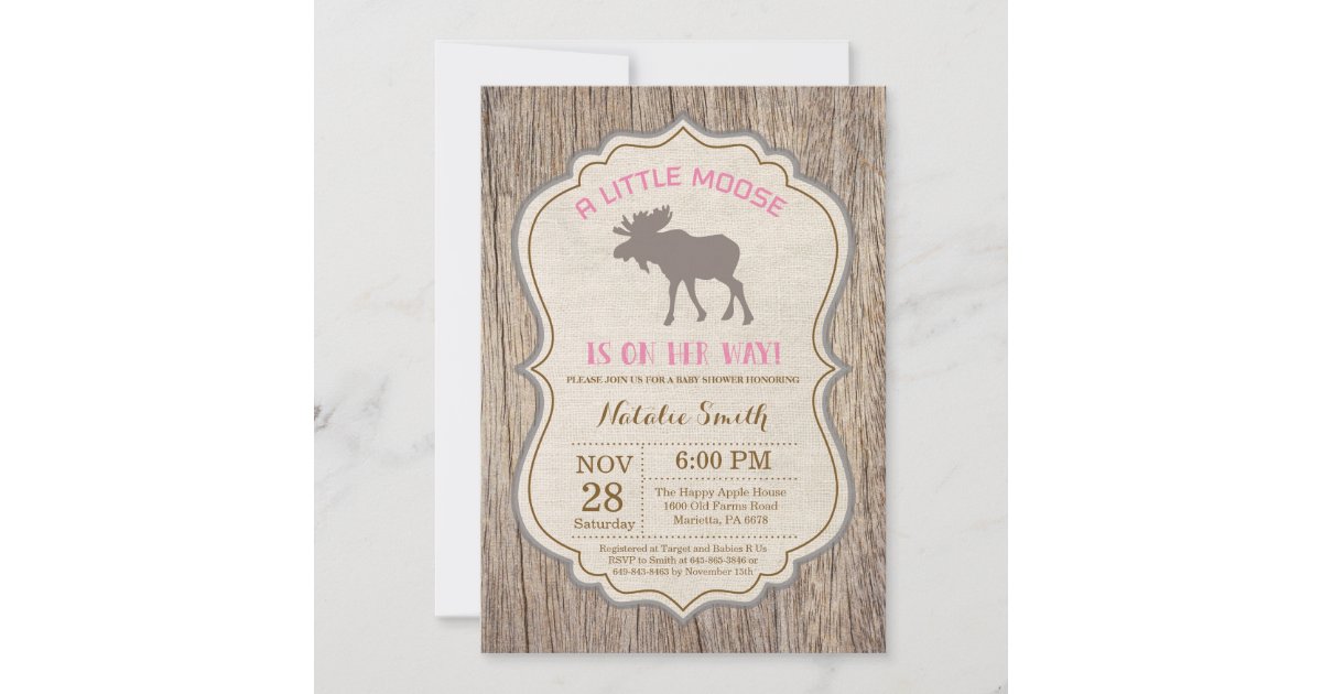 Rustic Moose Baby Shower Invitation Girl | Zazzle