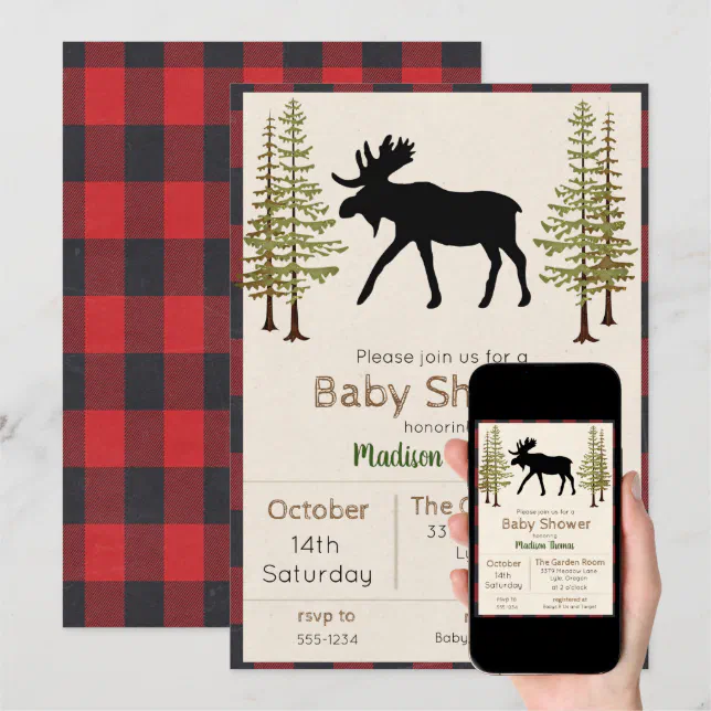 Rustic Moose Boy Baby Shower Invitation | Zazzle