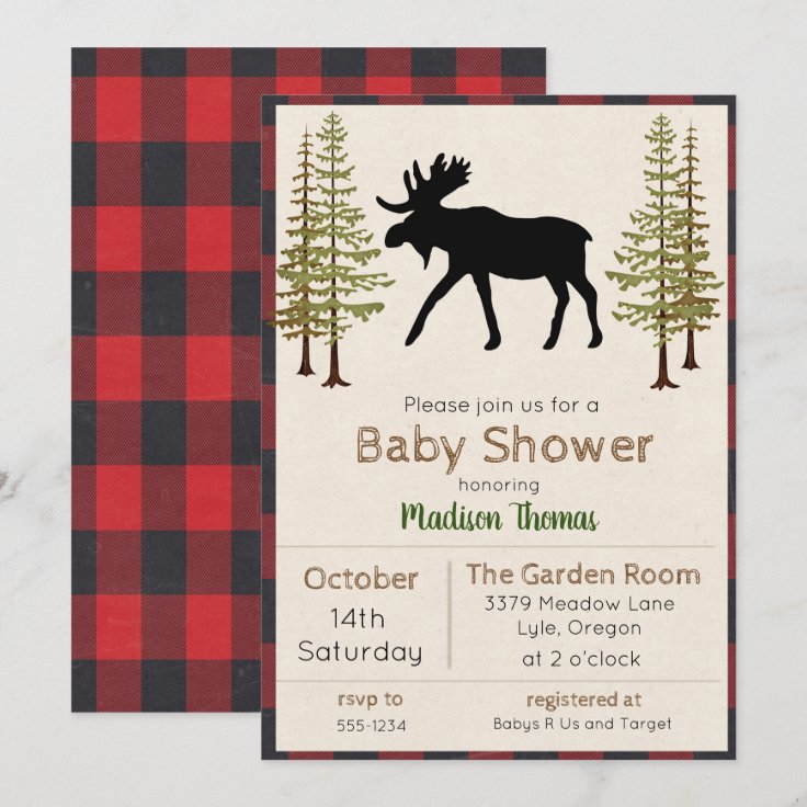 Rustic Moose Boy Baby Shower Invitation | Zazzle