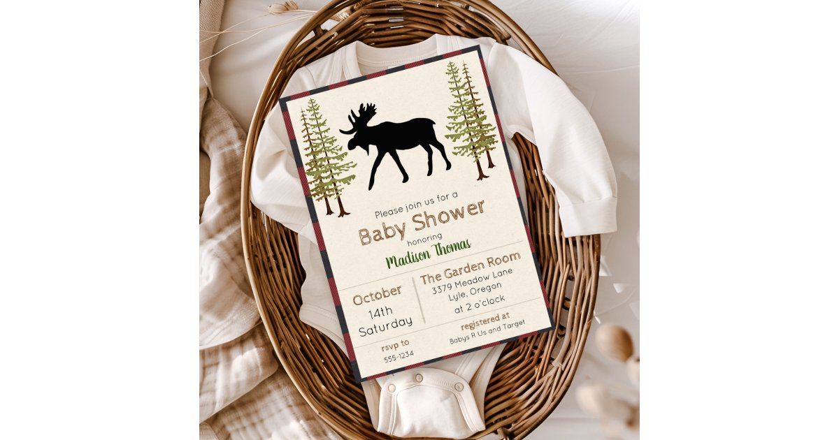 Rustic Moose Boy Baby Shower Invitation | Zazzle