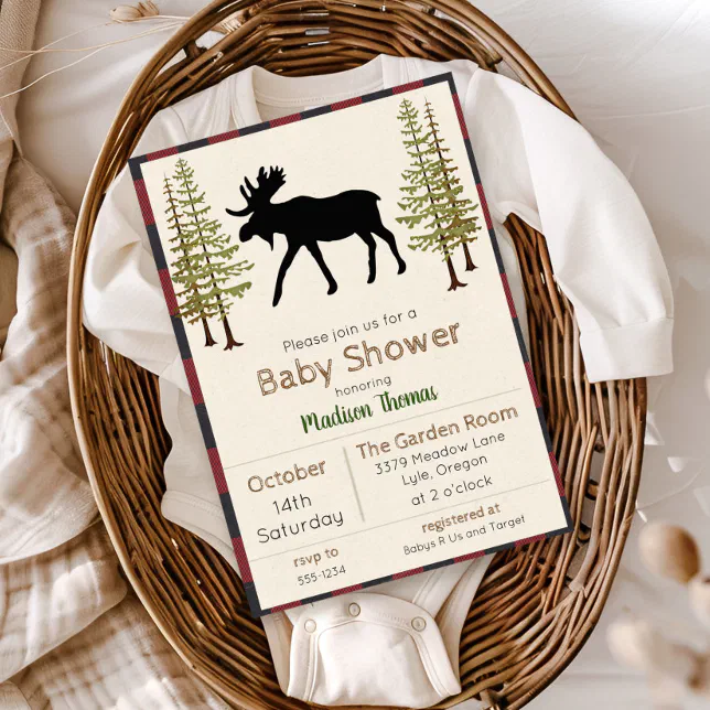 Rustic Moose Boy Baby Shower Invitation | Zazzle