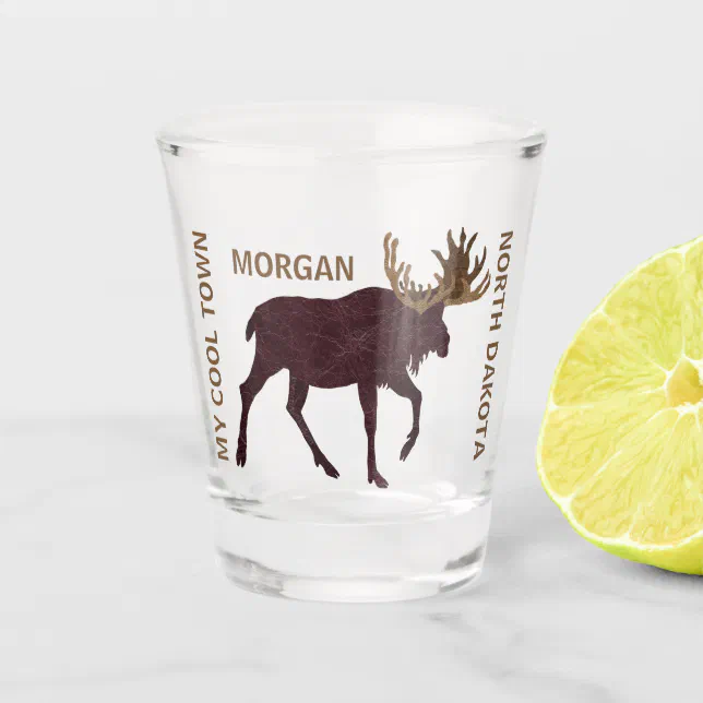 Rustic Moose Faux Leather Cool Add Your State Shot Glass | Zazzle