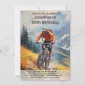 Rustic Mountain Bike Watercolor Birthday Invitation | Zazzle