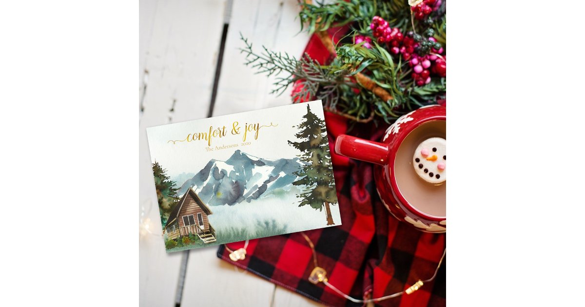 Rustic Mountain Cabin Christmas Holiday Card | Zazzle