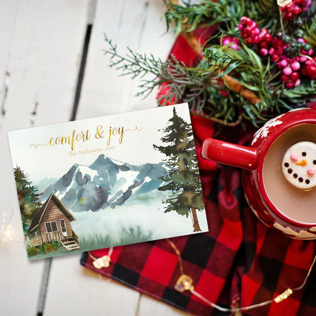 Rustic Mountain Cabin Christmas Holiday Card | Zazzle