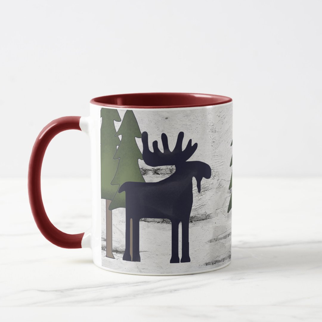 Rustic Mountain Country Silhouette Moose on Birch Mug | Zazzle