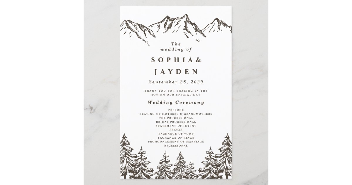 Rustic Mountain Elegant Pine Tree Wedding Programs | Zazzle