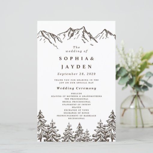 Rustic Mountain Elegant Pine Tree Wedding Programs | Zazzle