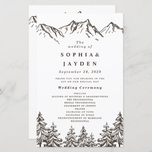 Rustic Mountain Elegant Pine Tree Wedding Programs | Zazzle