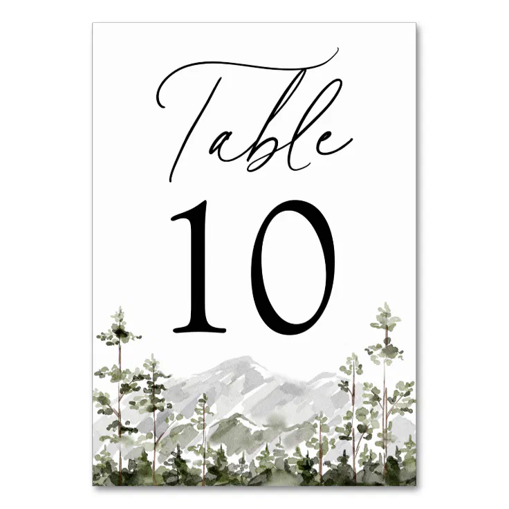 Rustic Mountain Evergreen Forest Wedding Table Number | Zazzle