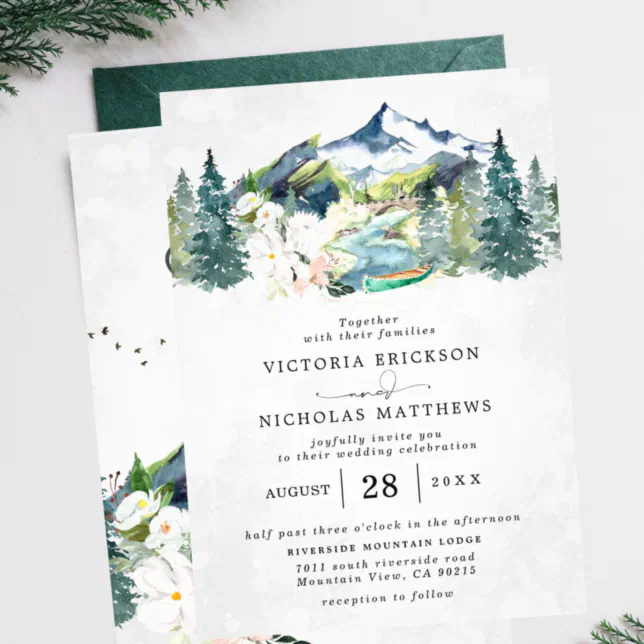 Rustic Mountain Forest Evergreen Tree Wedding Invitation | Zazzle