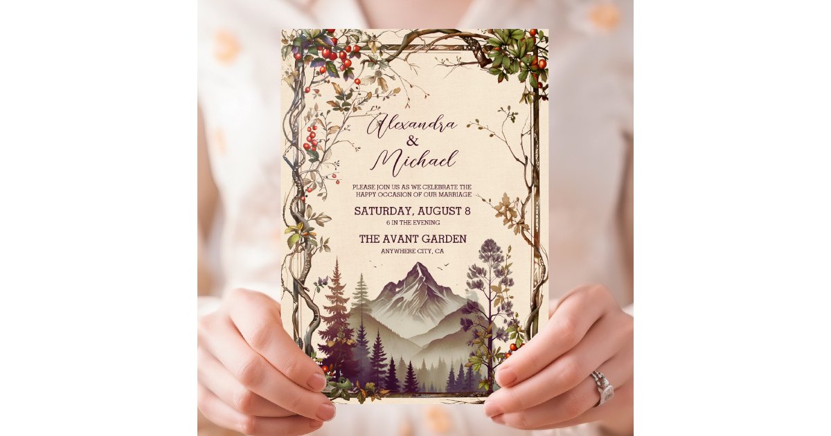 Rustic Mountain Forest Evergreen Tree Wedding Invitation | Zazzle