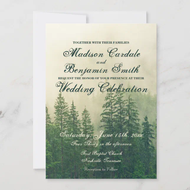 Rustic Mountain Forest Pine Trees Nature Wedding Invitation | Zazzle