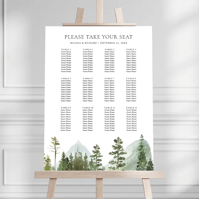 Rustic Mountain Forest Trees Wedding Seating Chart Foam Board | Zazzle