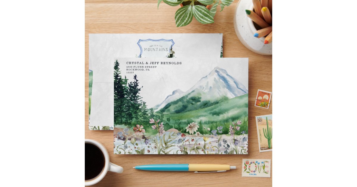 Rustic Mountain Forest Wildflower Wedding Envelope | Zazzle