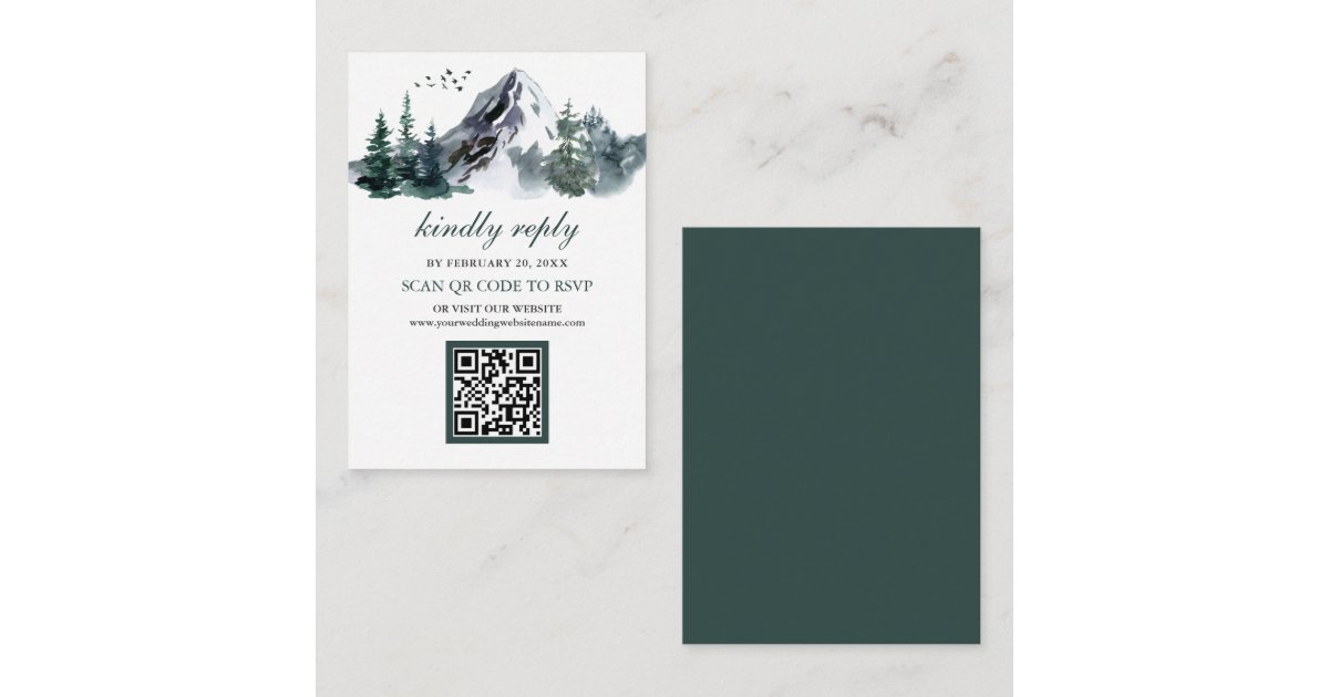 Rustic Mountain Forest Winter QR Code RSVP Wedding Enclosure Card | Zazzle