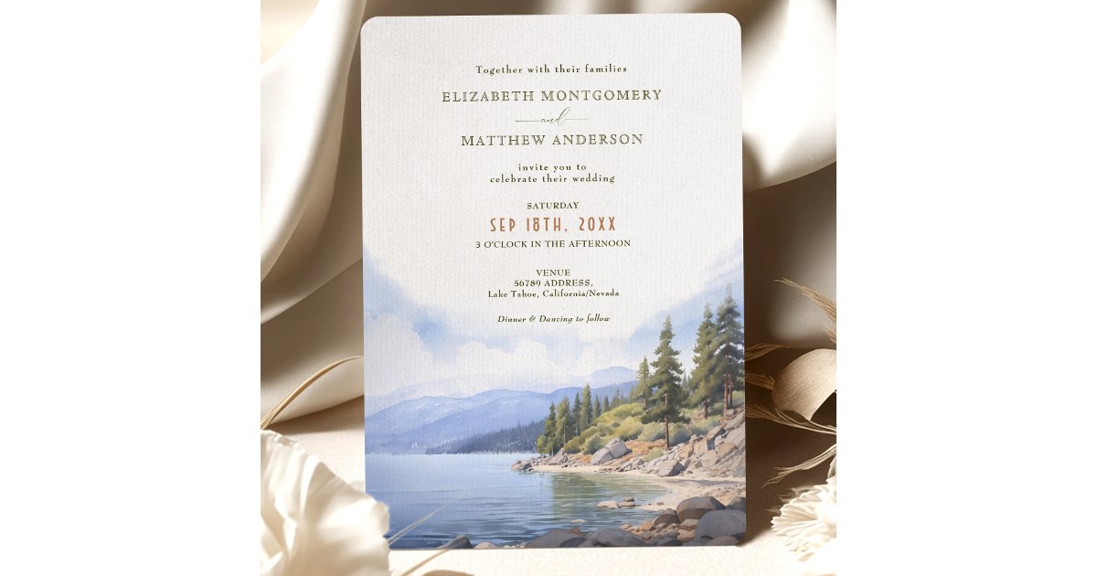 Rustic Mountain Lake Wedding Lake Tahoe Invitation | Zazzle