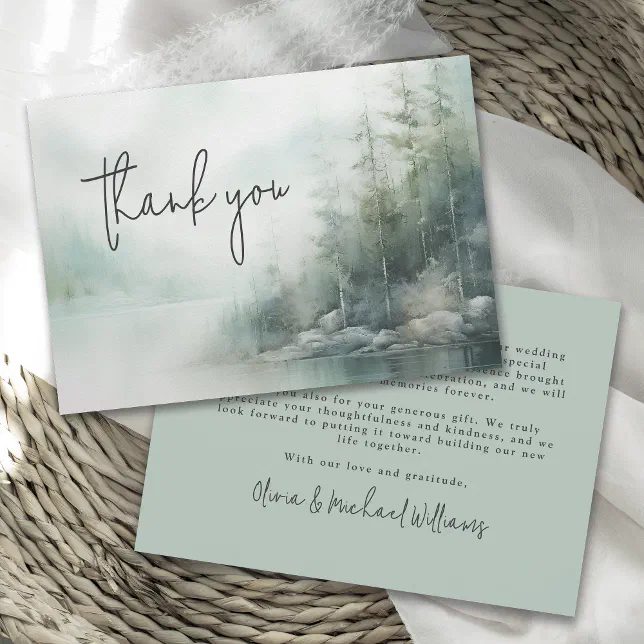 Rustic Mountain Lake Wedding Thank You Card | Zazzle